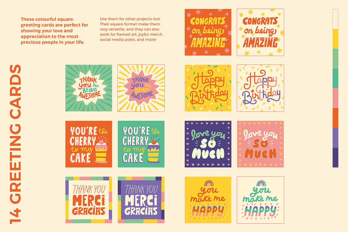 Joyful Greeting Cards - Vector & PSD, a Card Template by Carole Chevalier