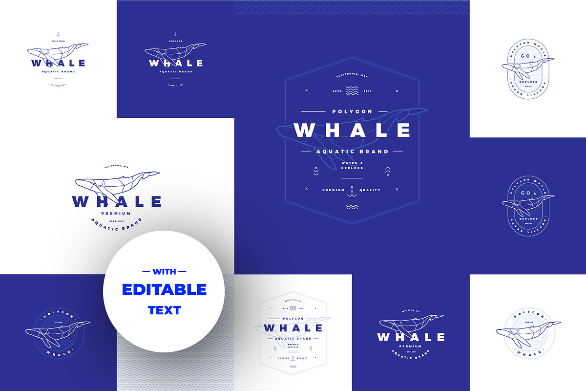 Polygonal Whale Logo Set, a Branding & Logo Template by blauananas