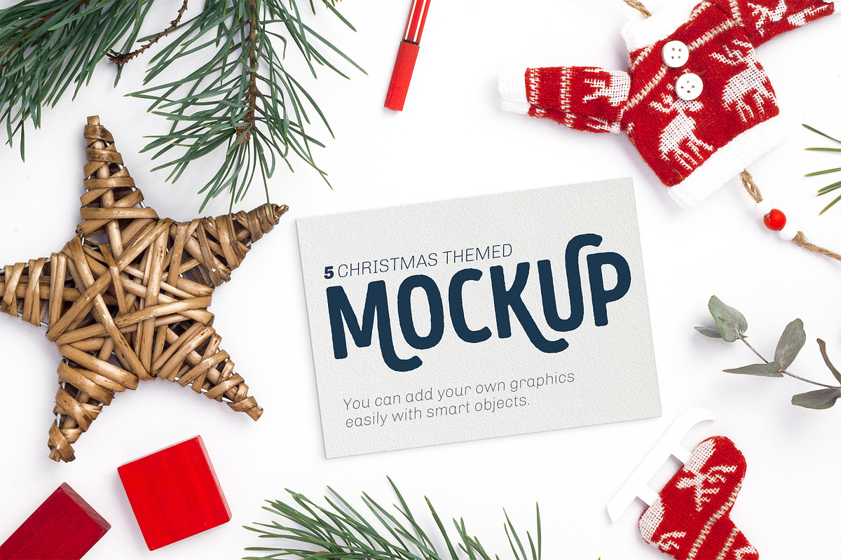 Christmas Card Mockups, a Print Template by pinkokapi