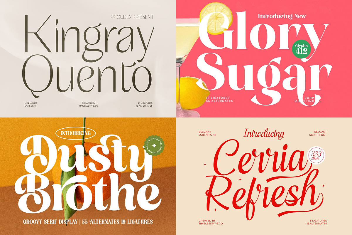 50 Fonts Endless DIsplay Styles, a Serif Font by timelesstype.co