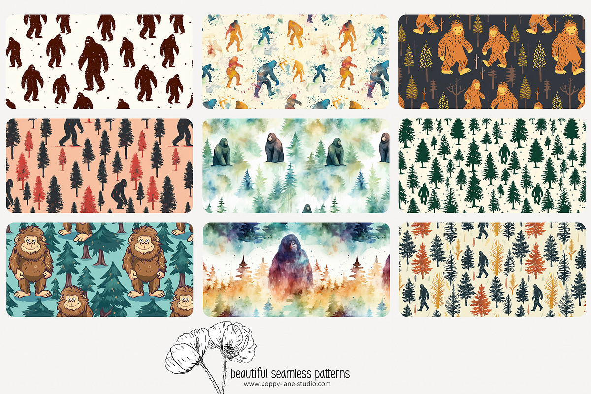 70 sasquatch seamless pattern, a Pattern Graphic by Poppy Lane Studio