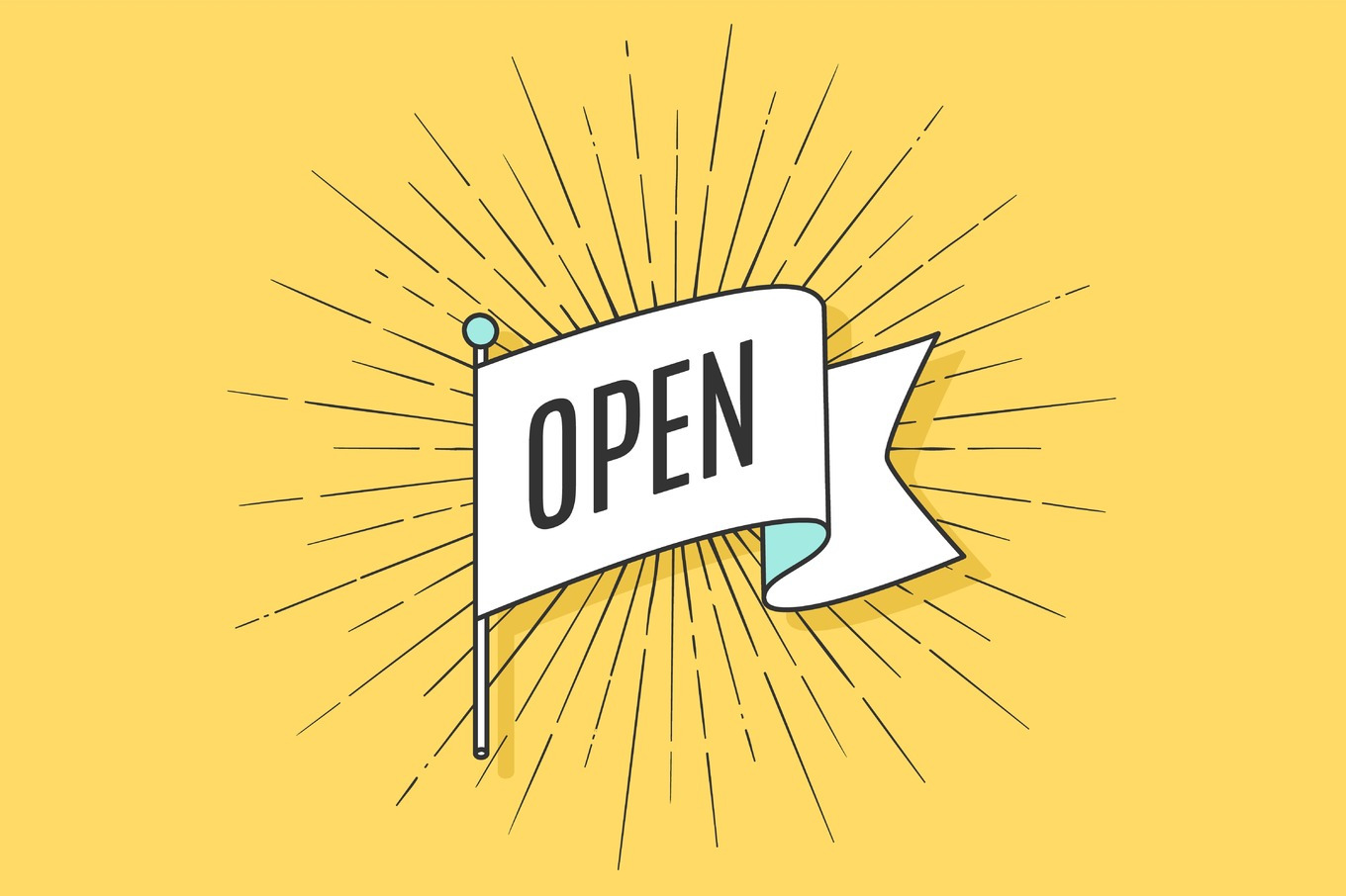 Old vintage flag with linear drawing of rays and Open, a Decorative ...