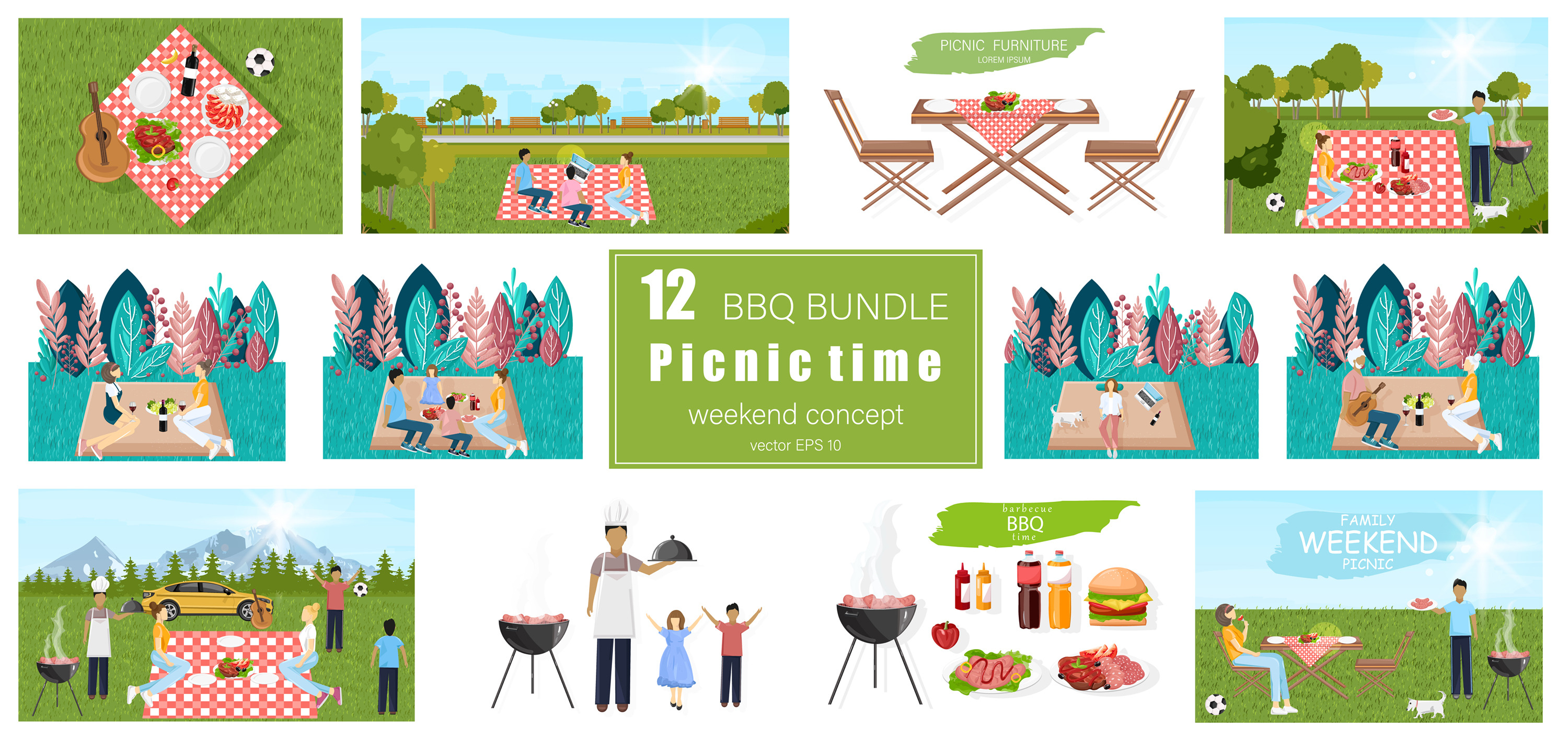 12 Bundle picnic vector, an Object Graphic by frimufilms
