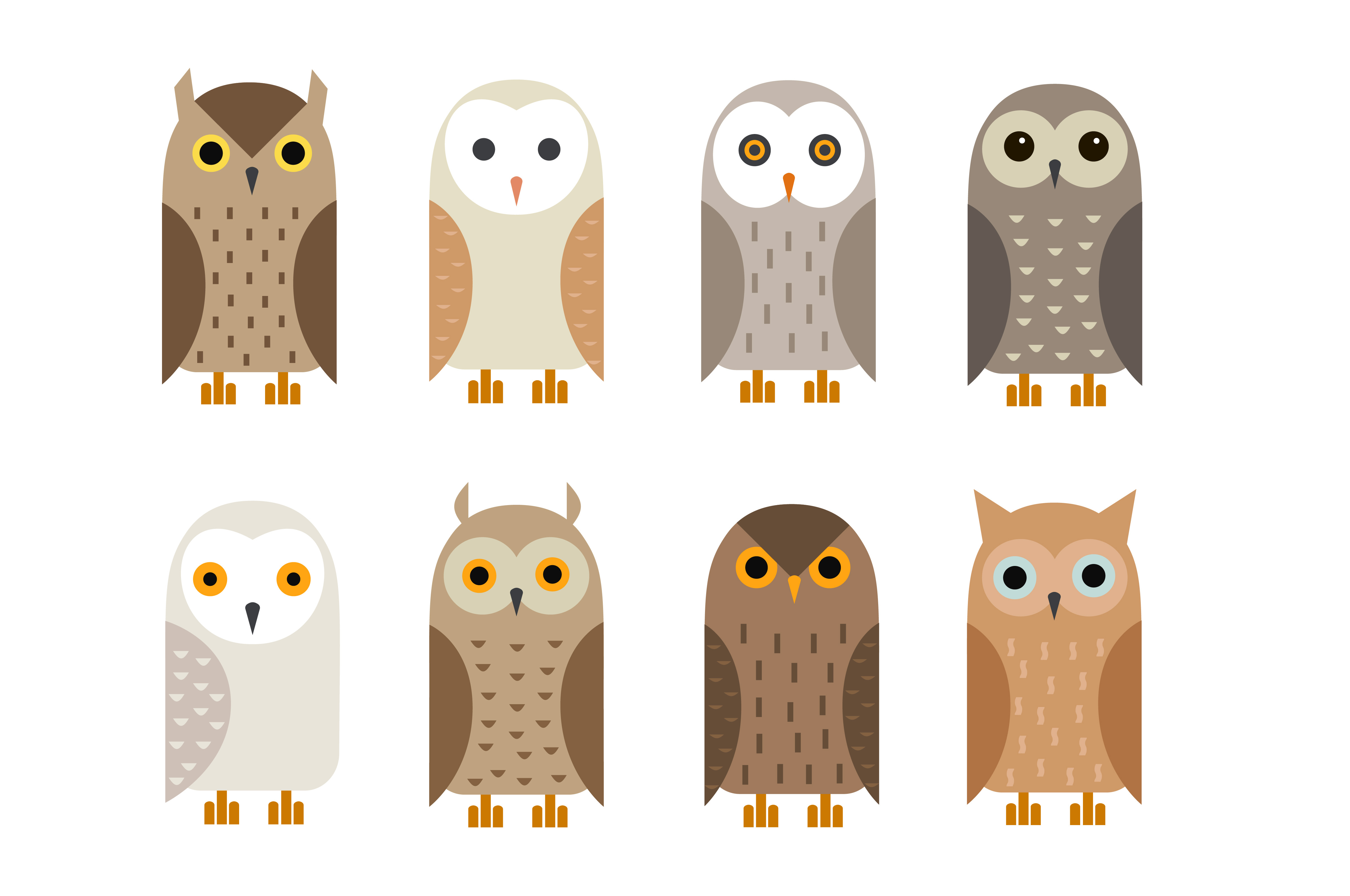 Cute flat owls set, an Animal Illustration by Anna Isaeva