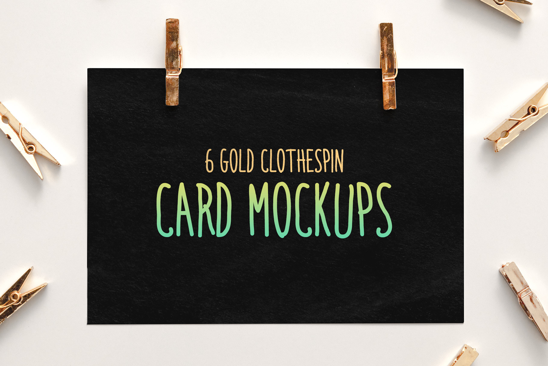 6 Gold Clothespin-Style Card Mockups, a Print Template by SparkleStock
