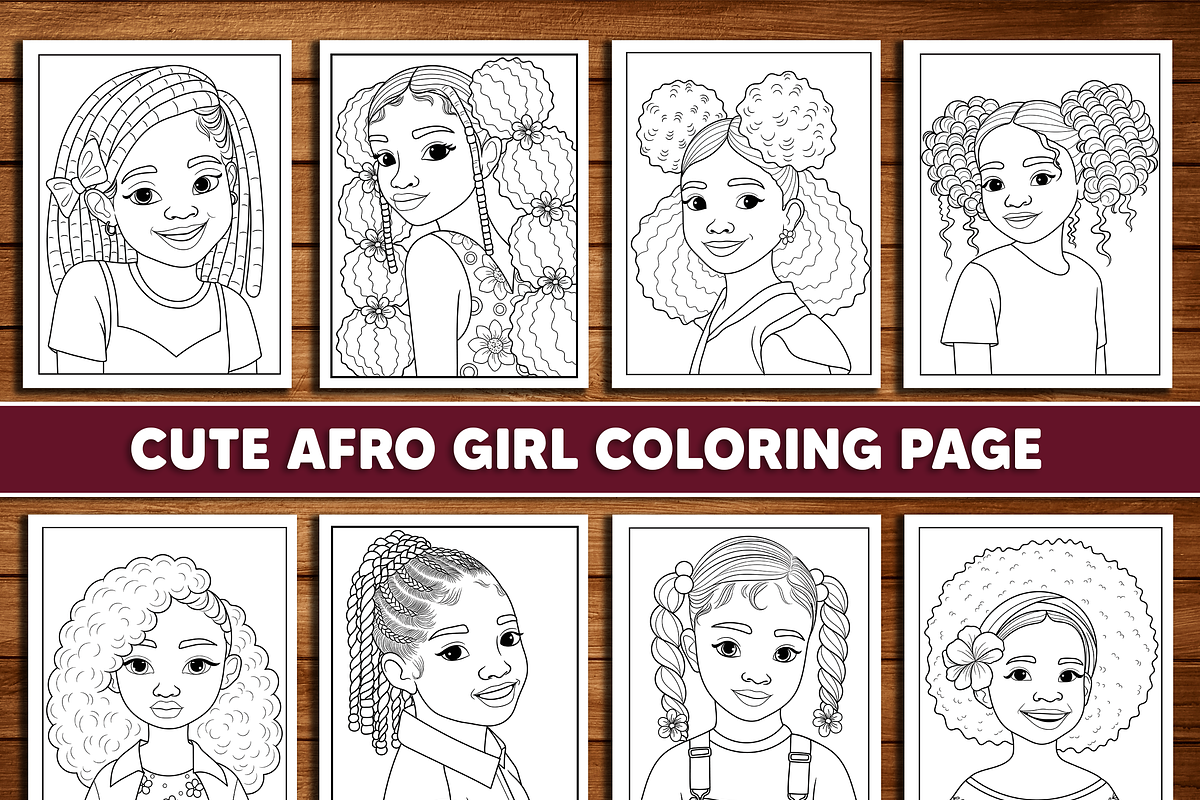 Cute African Girl Coloring Book, an Object Graphic by Sassyart66