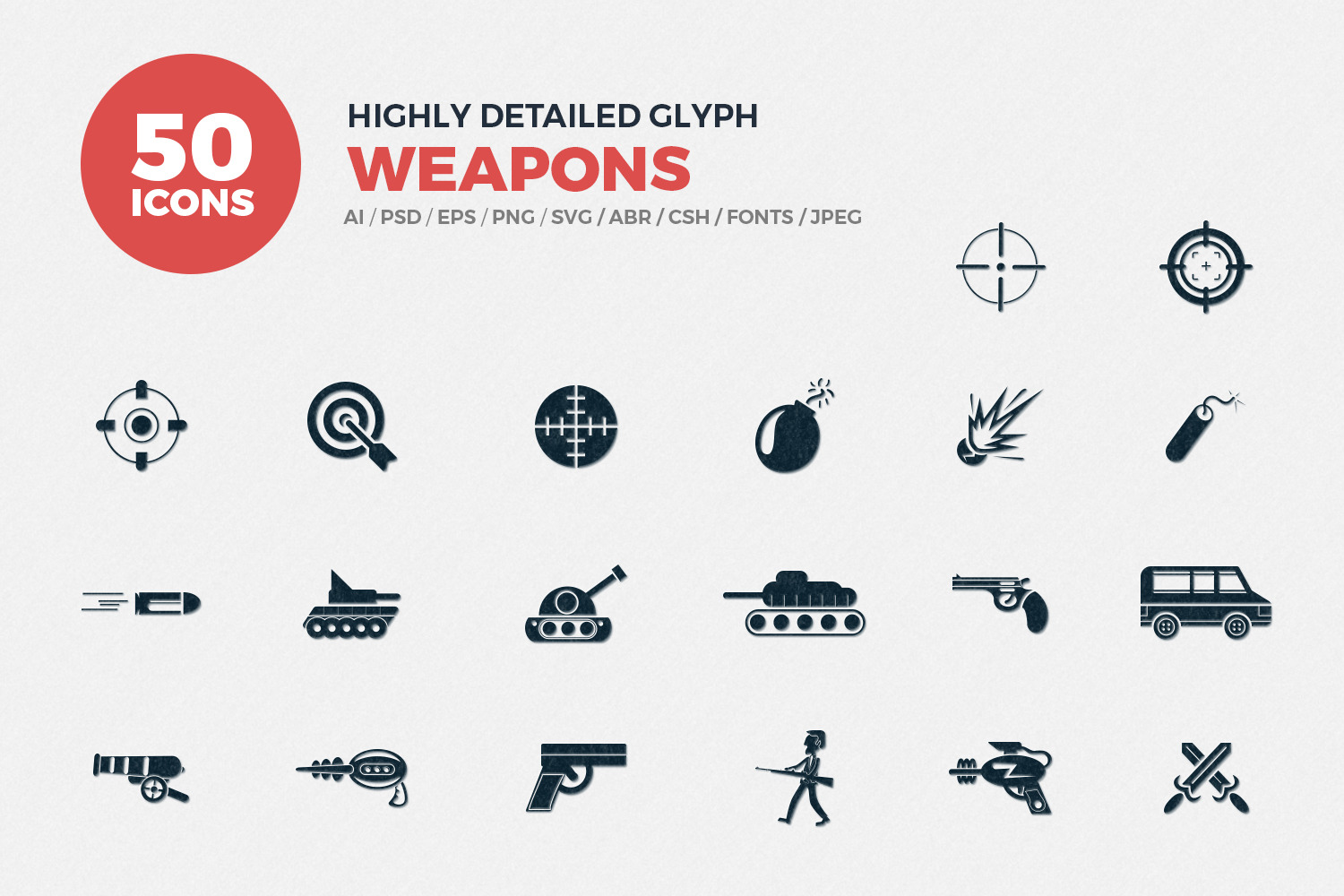Glyph Icons Weapons Set, a Solid Icon by Jumbo Icons