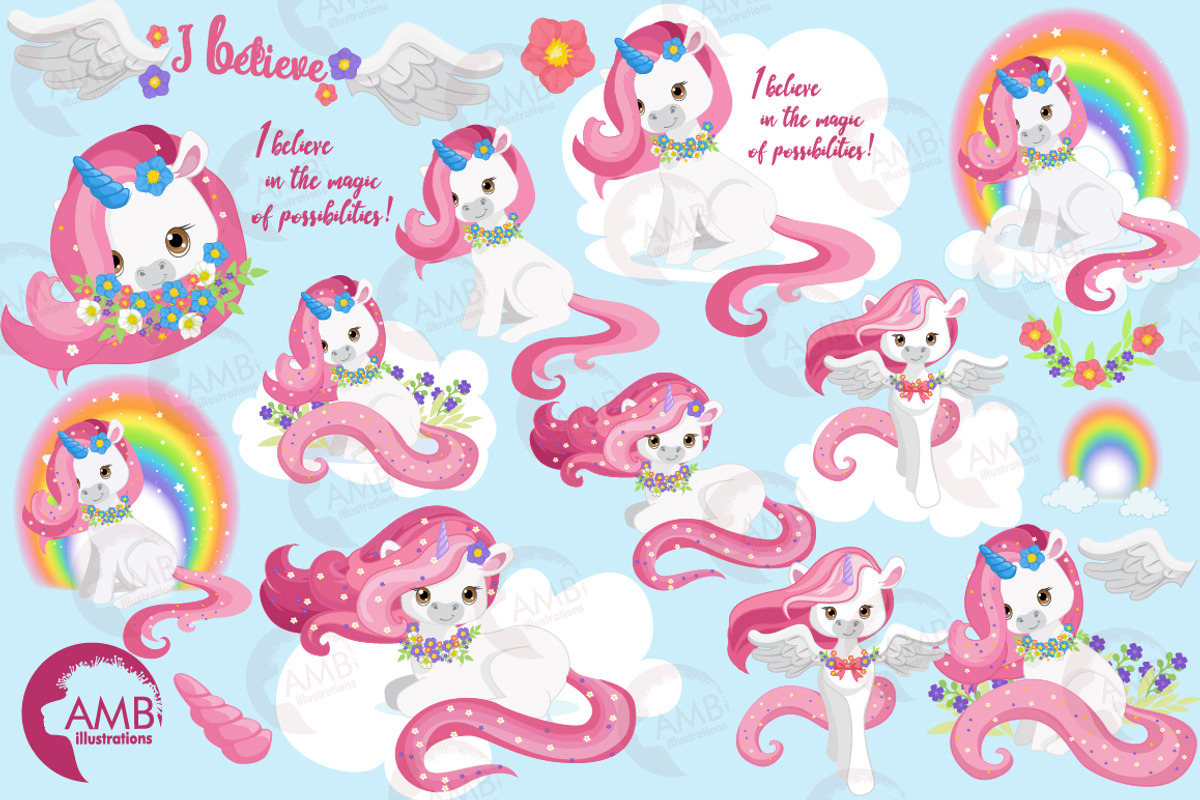 Magical Unicorn Clipart, AMB-1381, an Illustration by AMBillustrations