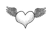 Flying heart symbol with wing sketch | Object Illustrations ~ Creative ...