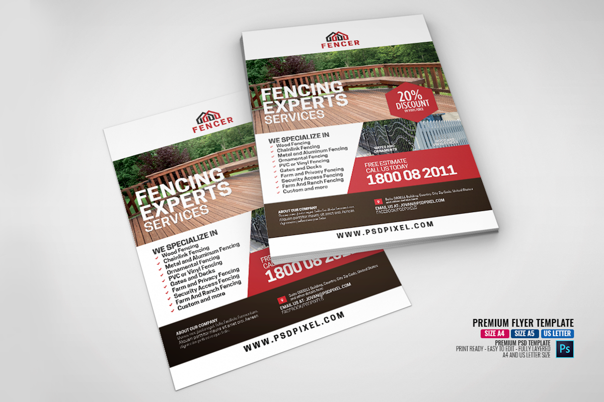 Fence Contractor Flyer, a Flyer Template by PSDPixel