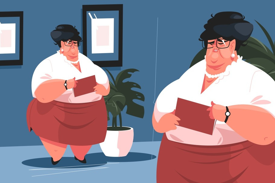 Fat secretary in office, a Person Illustration by Kit8.net