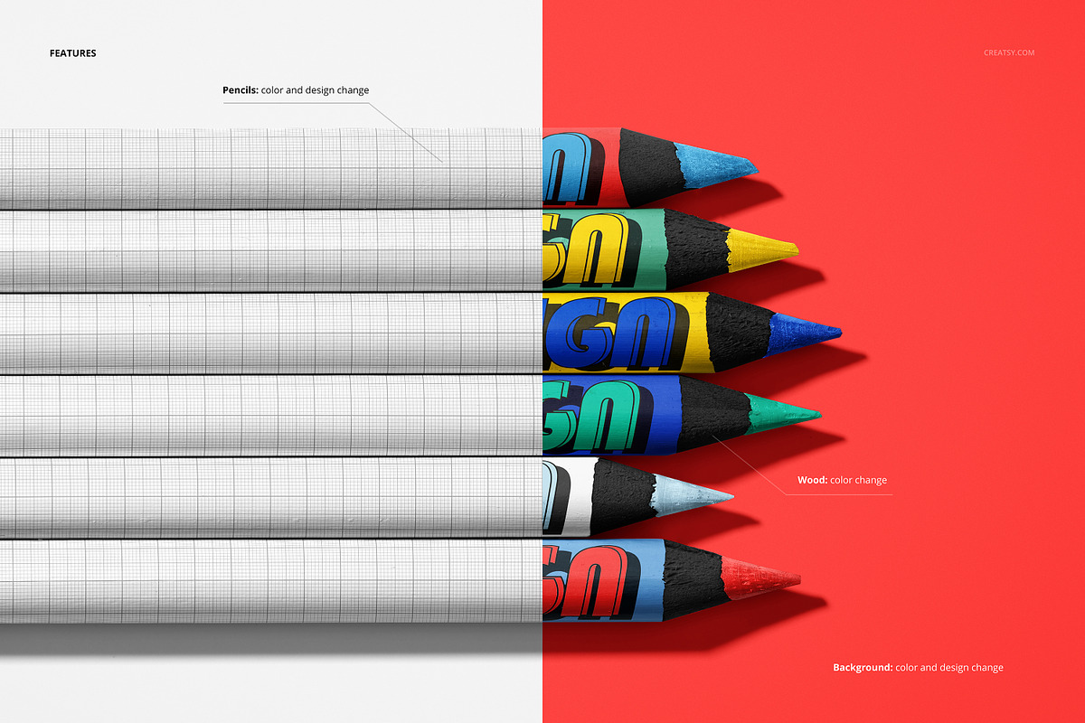Flat Lay of Colored Pencils Mockup, a Pens & Pencil Mockup by creatsy5