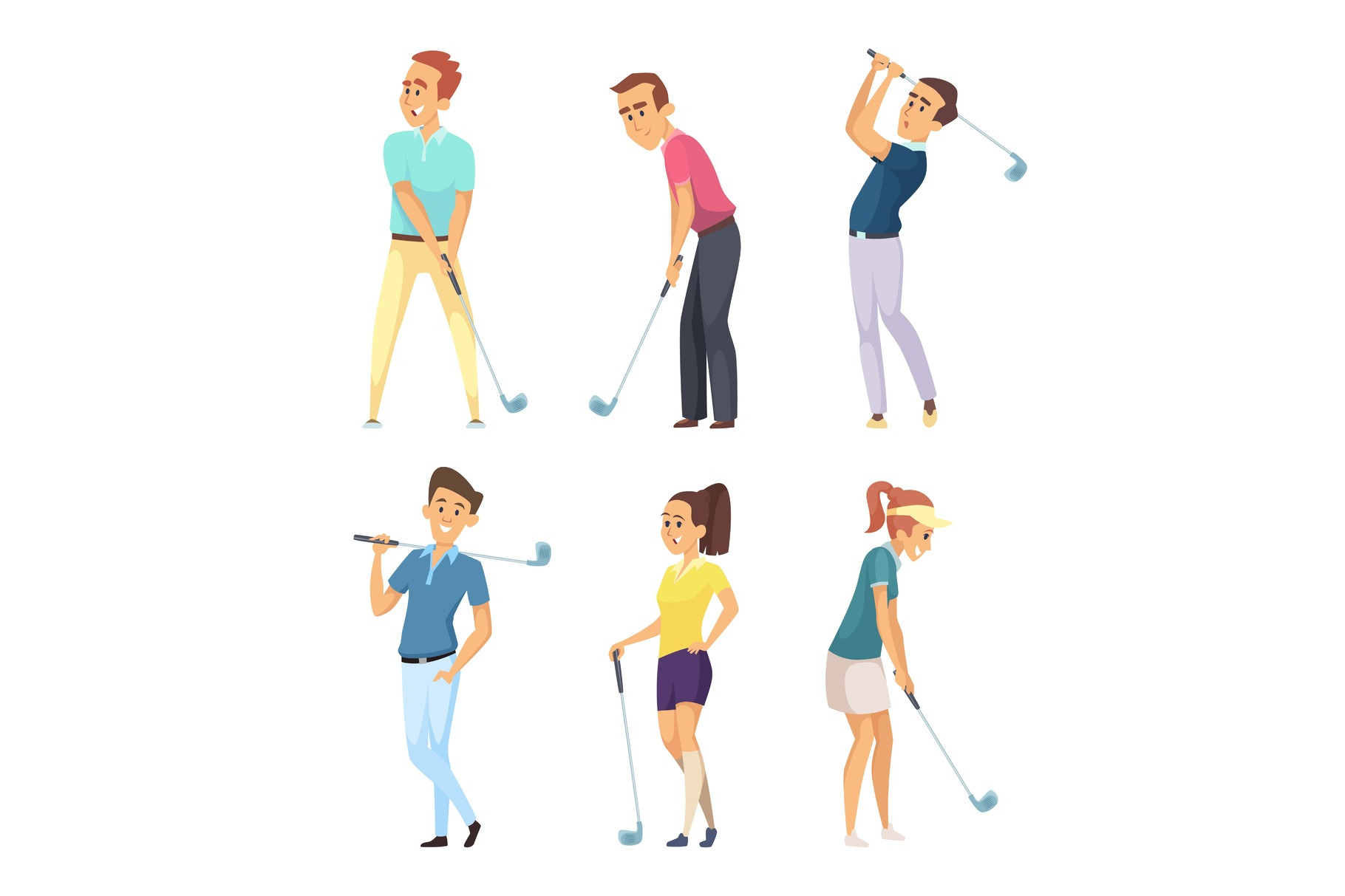 Different golf players isolate on white background, a Background ...