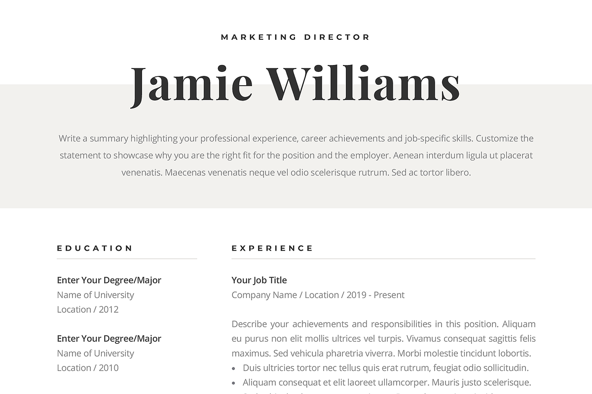 Modern & Chic Resume Template Jamie, a Resume Template by Olympia ...