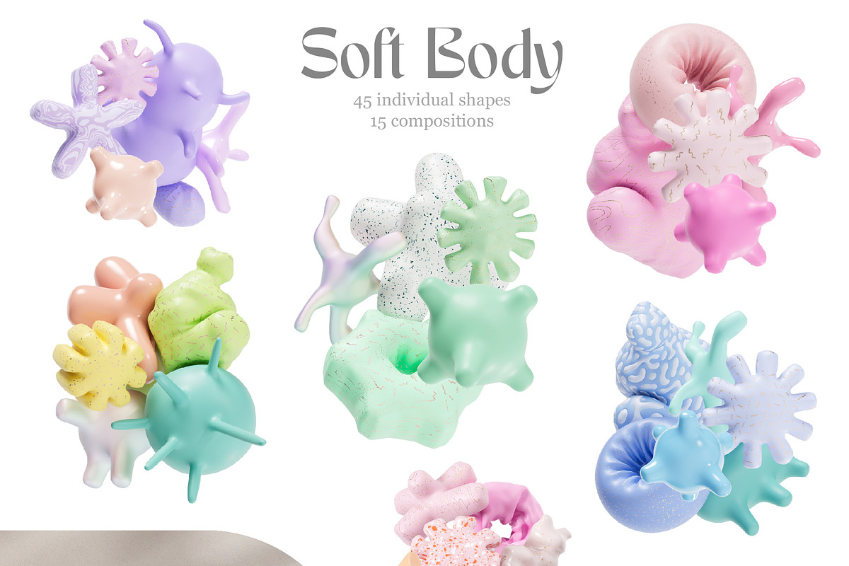 Soft Body 3D Abstract Shapes PNG, a Graphic by LarysaZabrotskaya