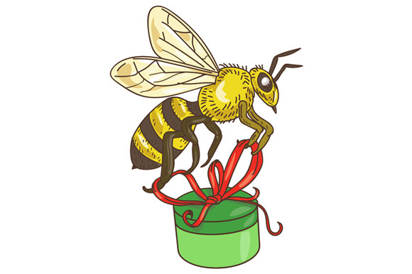 Bee Carrying Gift Box Drawing, an Animal Illustration by patrimonio