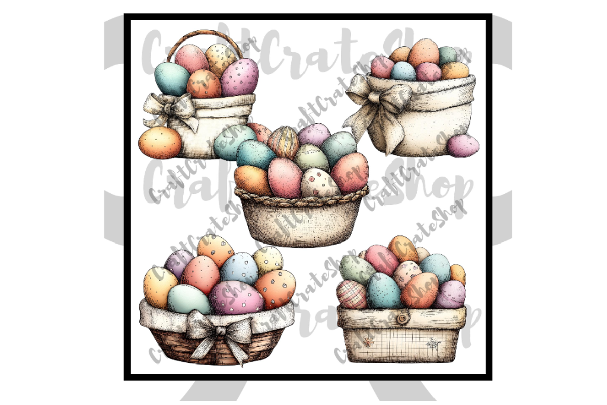 Whimsical Easter Egg Basket Clipart, an Illustration by CraftCrateShop