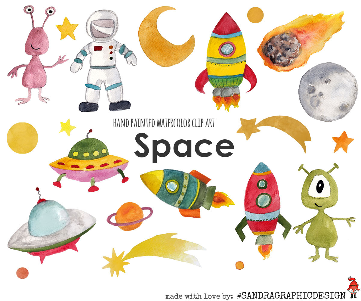 Space watercolor clip art, an Illustration by SandraGraphicDesign