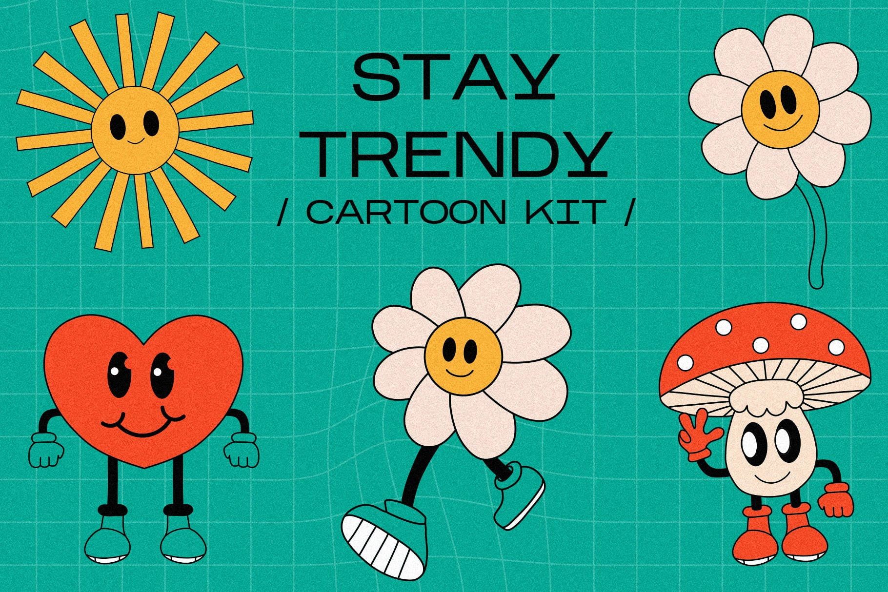Trendy retro cartoon characters
