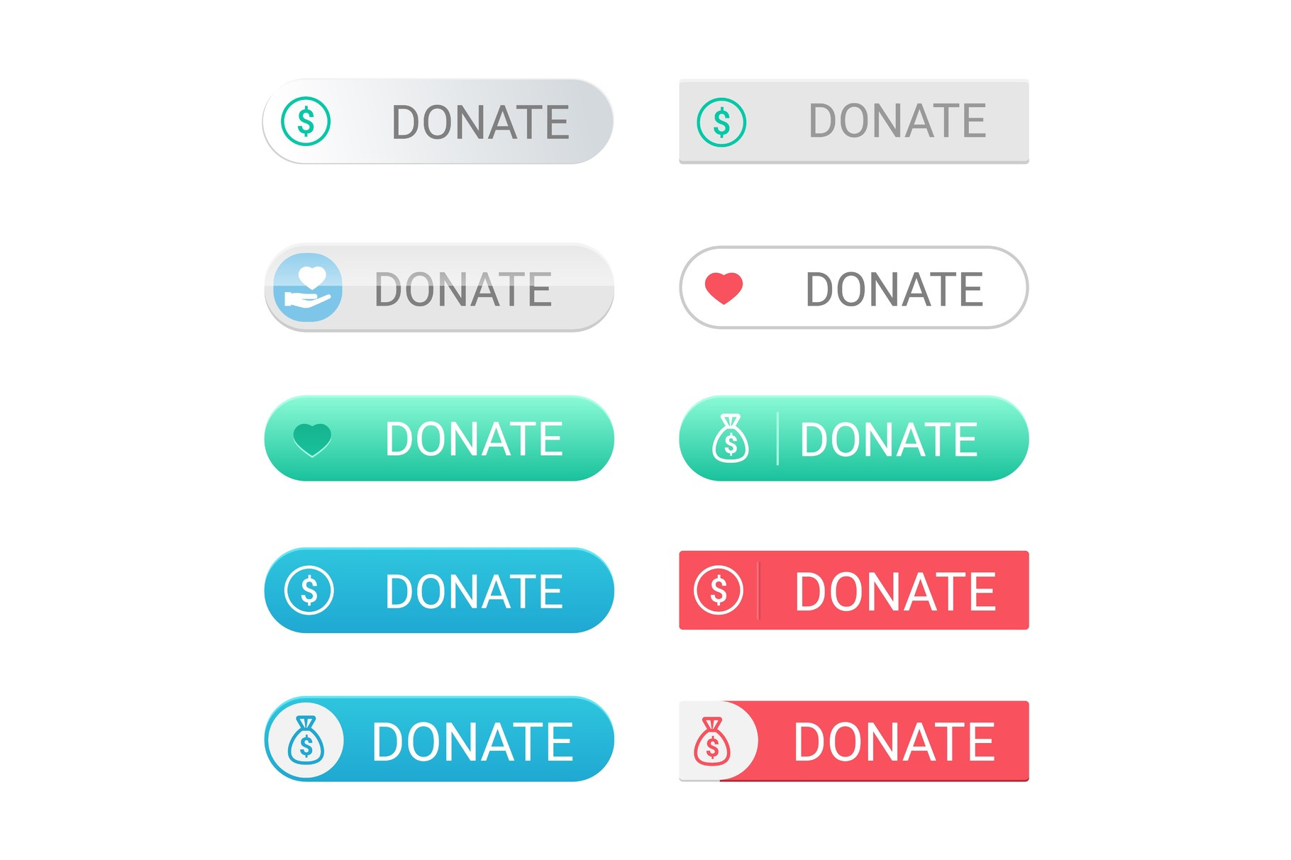 Donate buttons set for web sites with small icons, an Object Graphic by ...