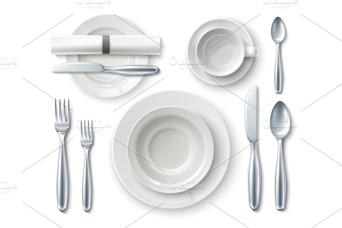 Realistic table setting. Top view, a Food Illustration by Vectorbuum