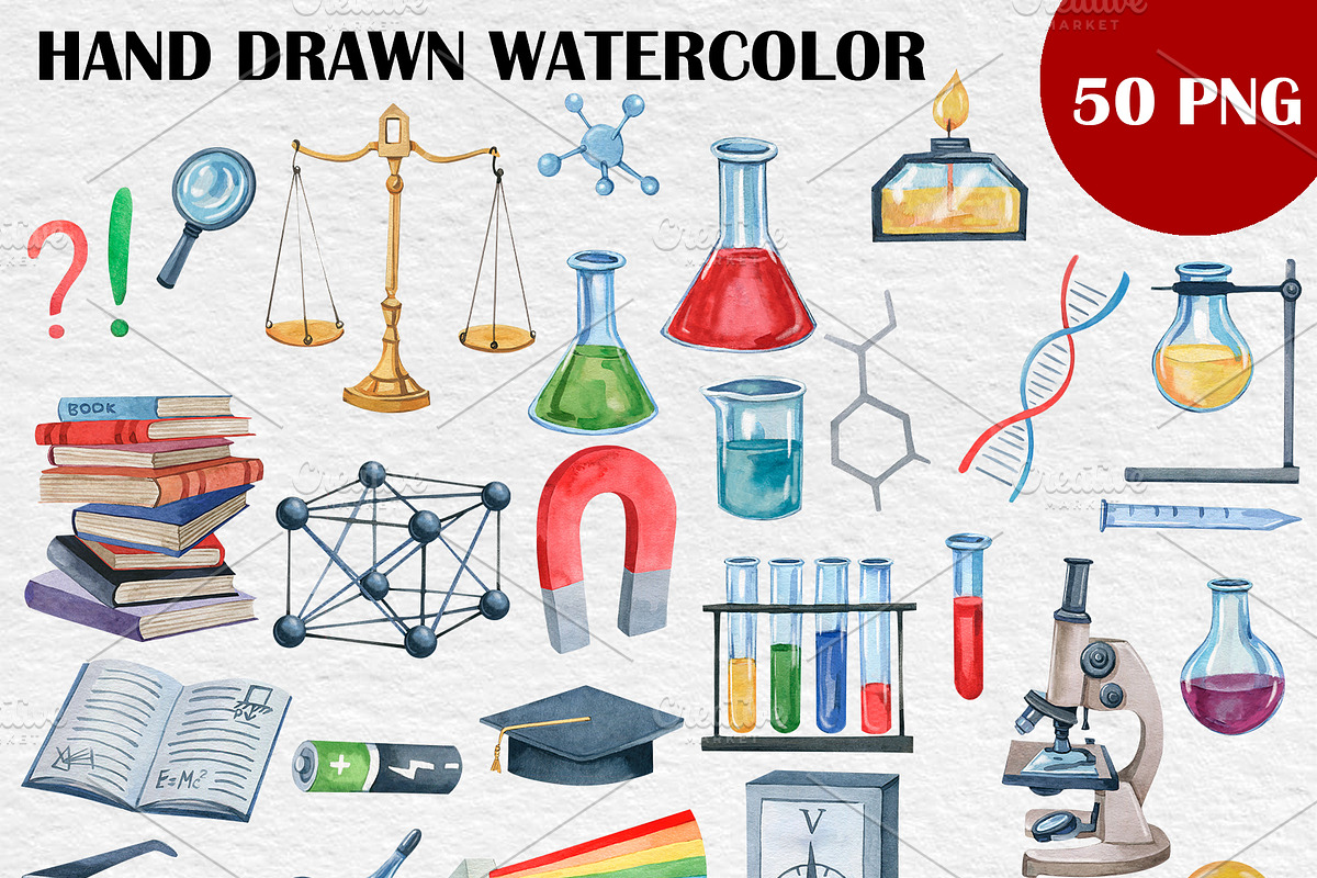 Watercolor Science Clipart Teacher PNG