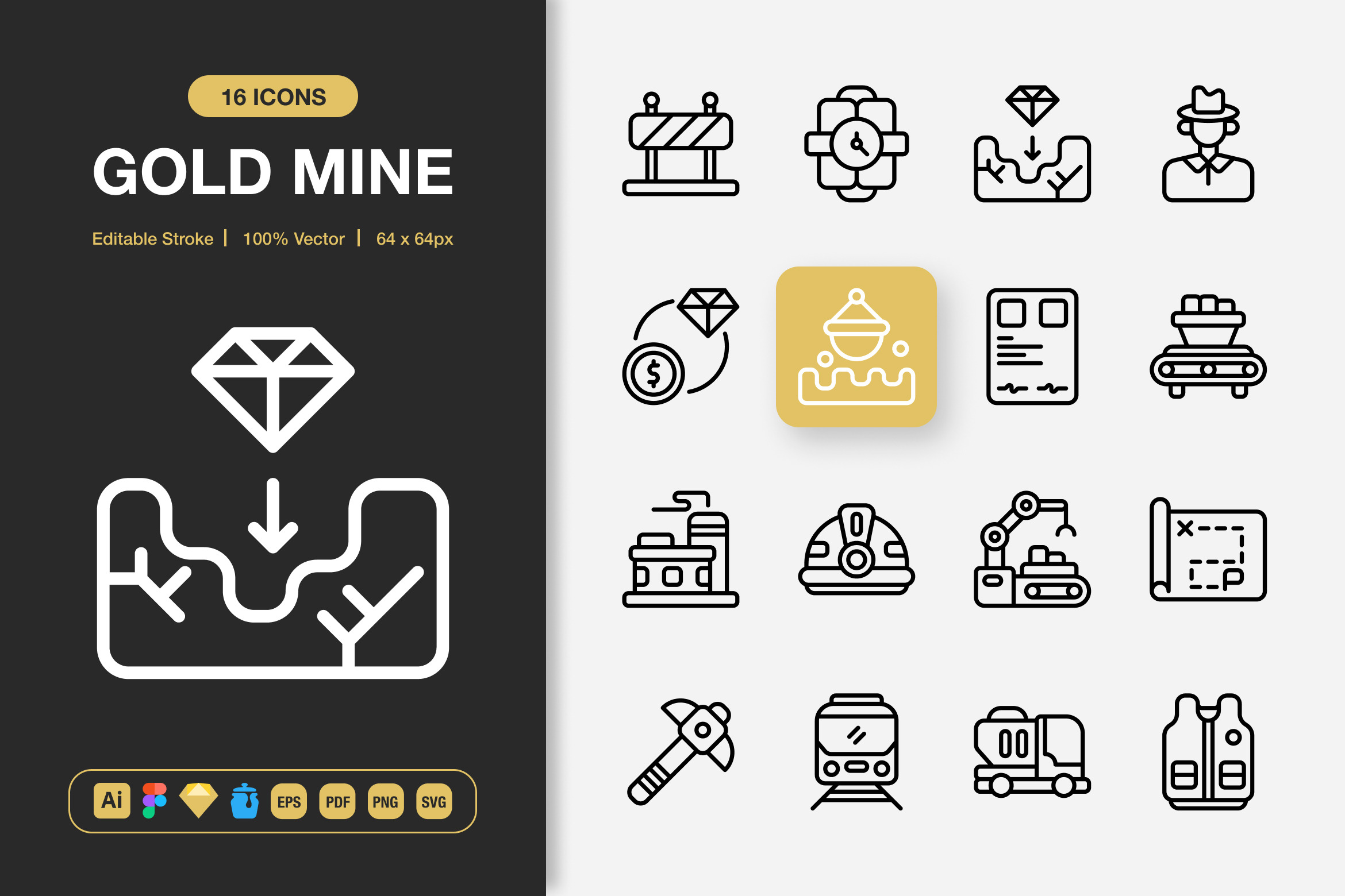 Gold Mine Icons, an Outline Icon by Spacepixel Creative