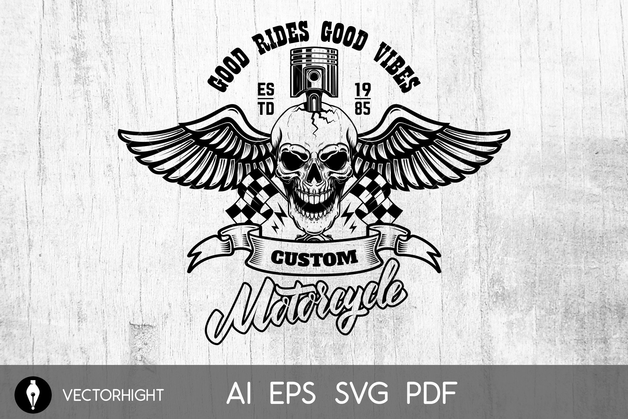 Winged Racer skull with piston, an Object Graphic by Vectorhight