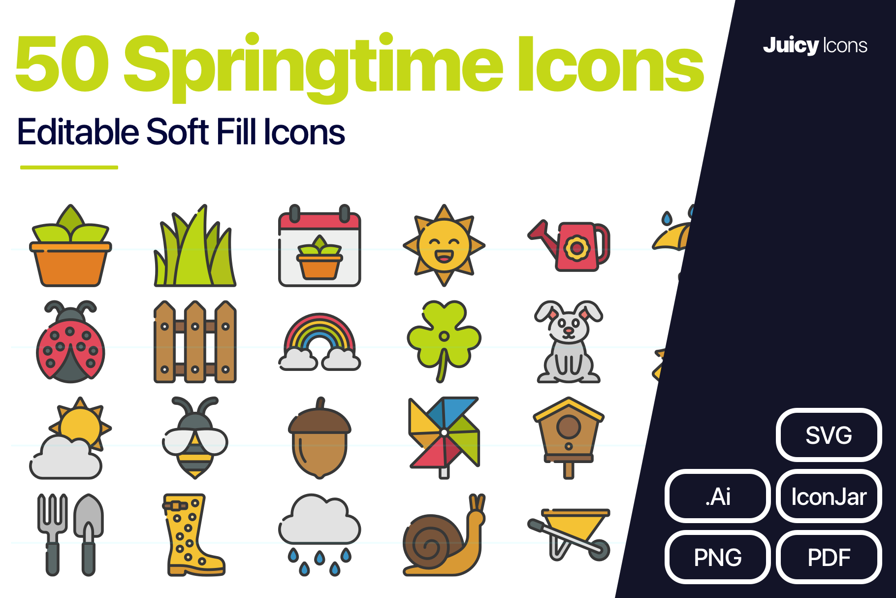 50 Springtime Soft Fill Icons, an Outline Icon by Juicy Icons ...