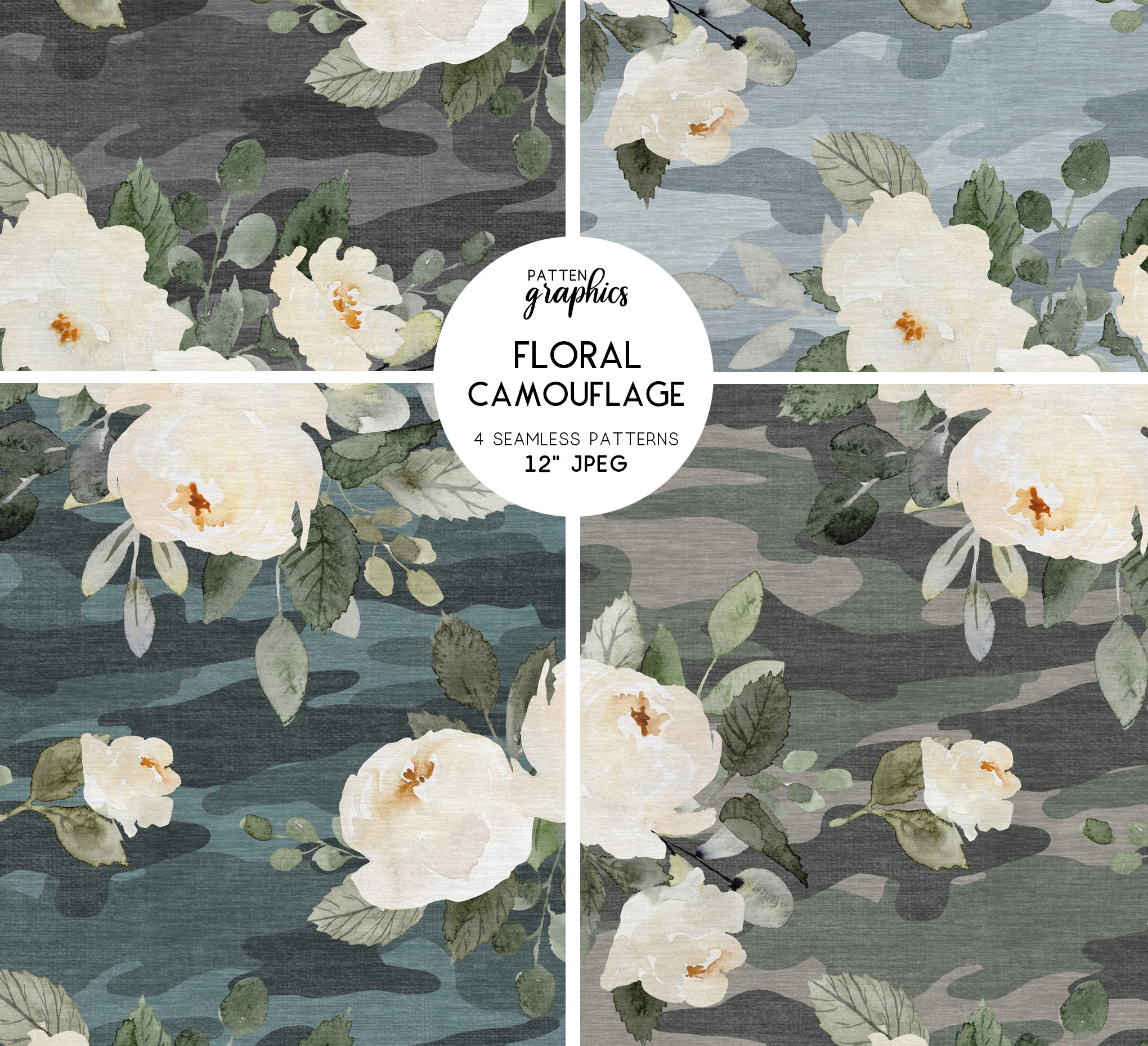 Floral Camo Seamless Patterns, a Pattern Graphic by Patten Graphics ...