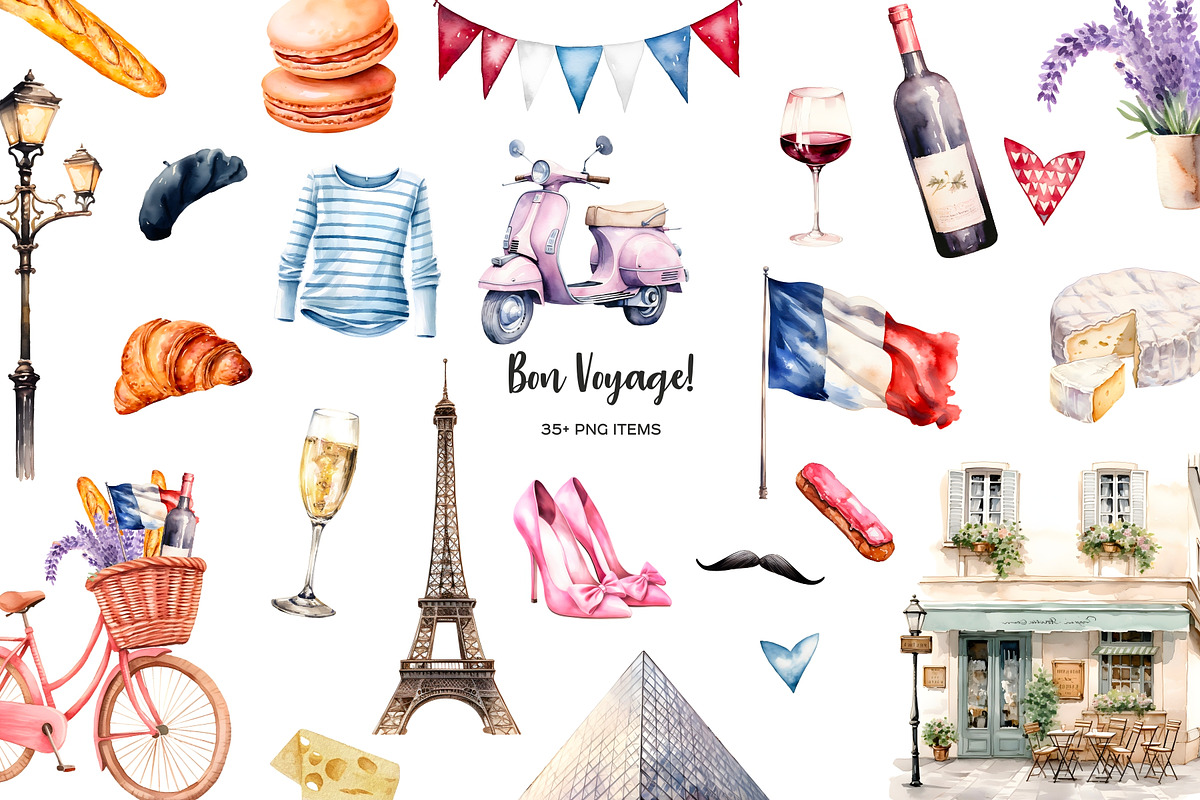 Watercolor France clipart 37 PNG, an Object Illustration by Art and Funny