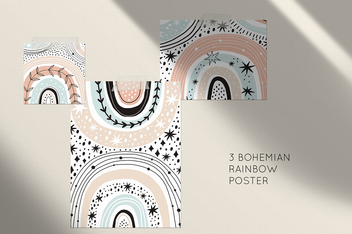 3 Bohemian posters - rainbow, a Decorative Illustration by Barkova Nadya
