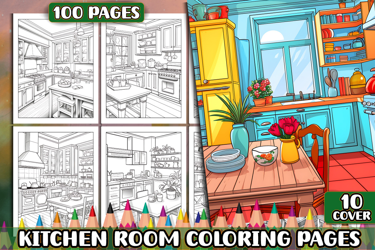 Kitchen Room Coloring Pages, an Object Graphic by protabsorkar11