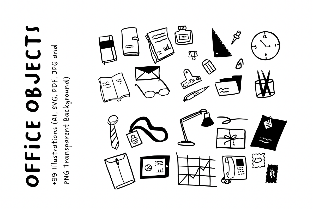 99+ Hand-Drawn Office Objects Set | AI, SVG, PDF, PNG & JPG