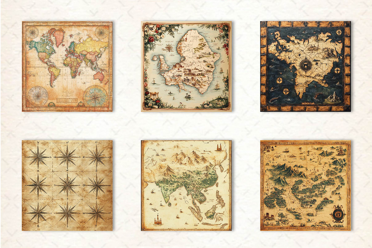 Antique Maps Digital Paper, an Illustration by CreationArt