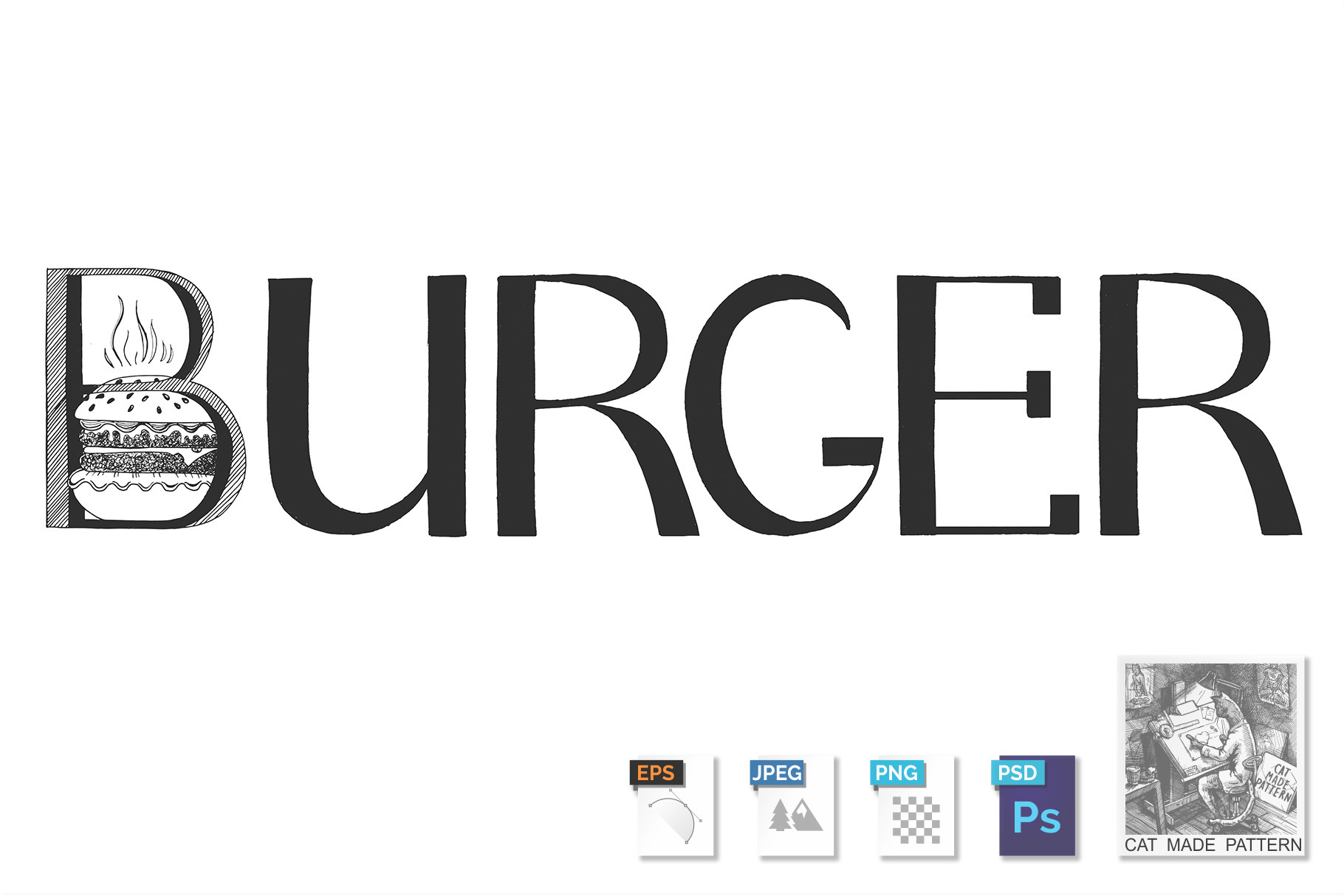 Burger font lettering food logo, a Work Illustration by CatMadePattern