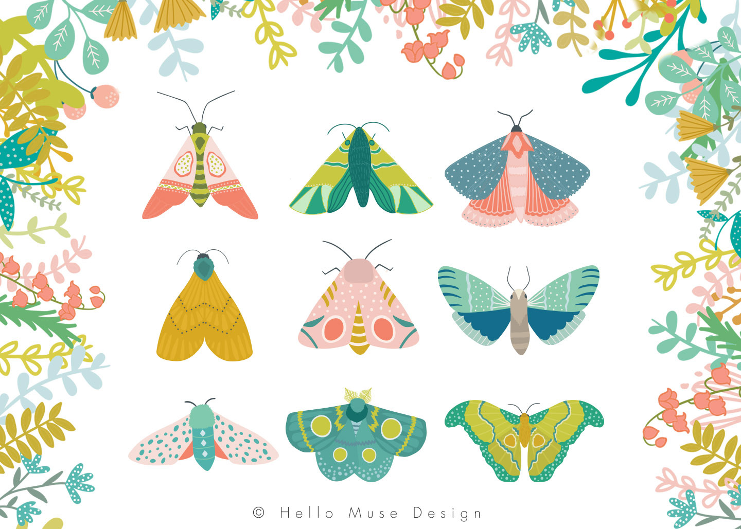 Colorful Moth Clip Art, an Illustration by Hello Muse Design | Creative ...
