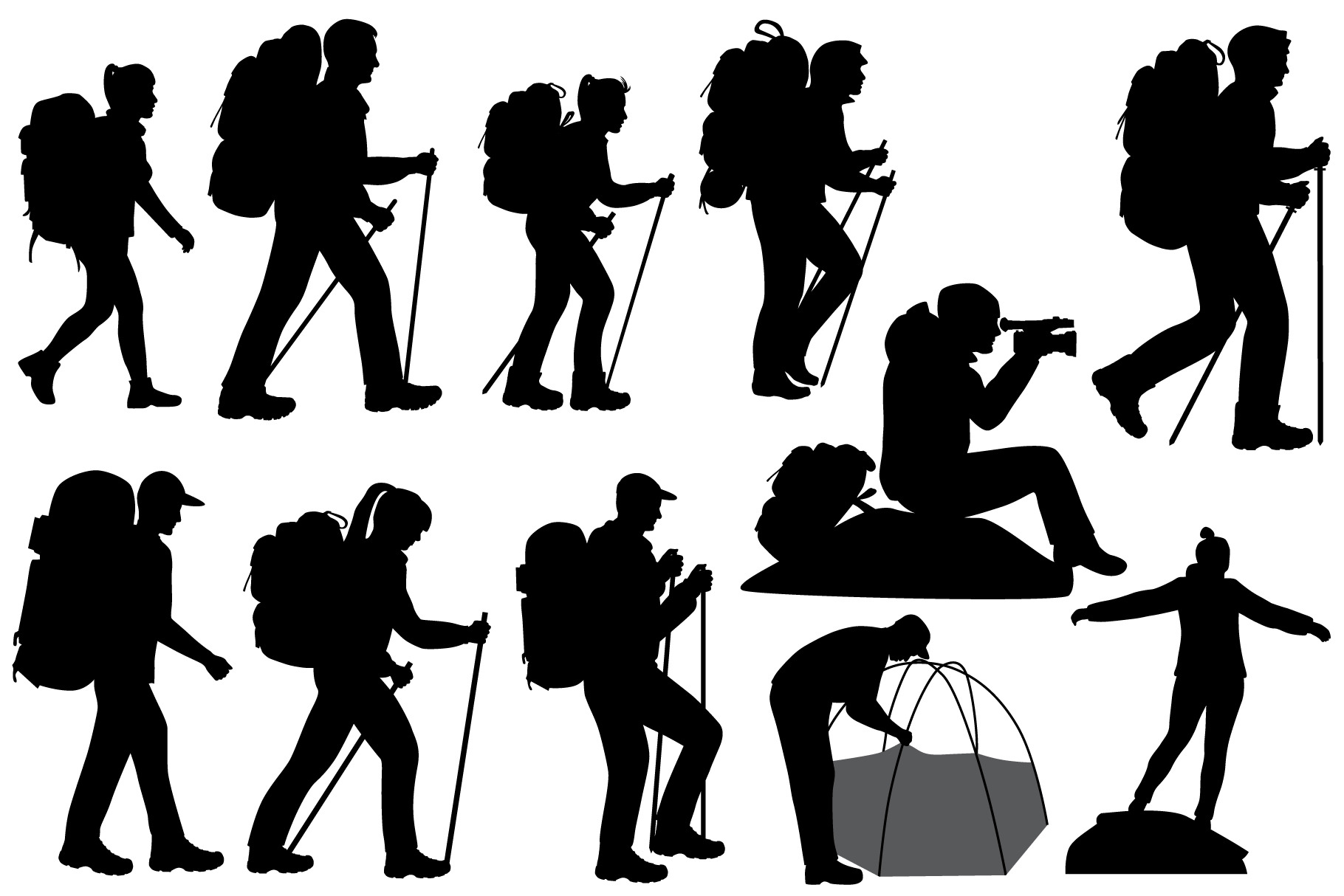Silhouettes of hiking people, a Person Illustration by Viktoria.1703