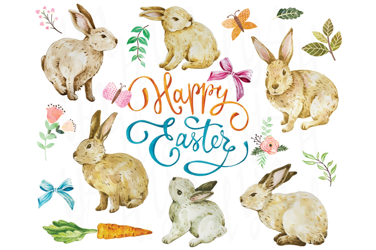 Watercolor Easter Elements Set, an Animal Illustration by YenzArtHaut