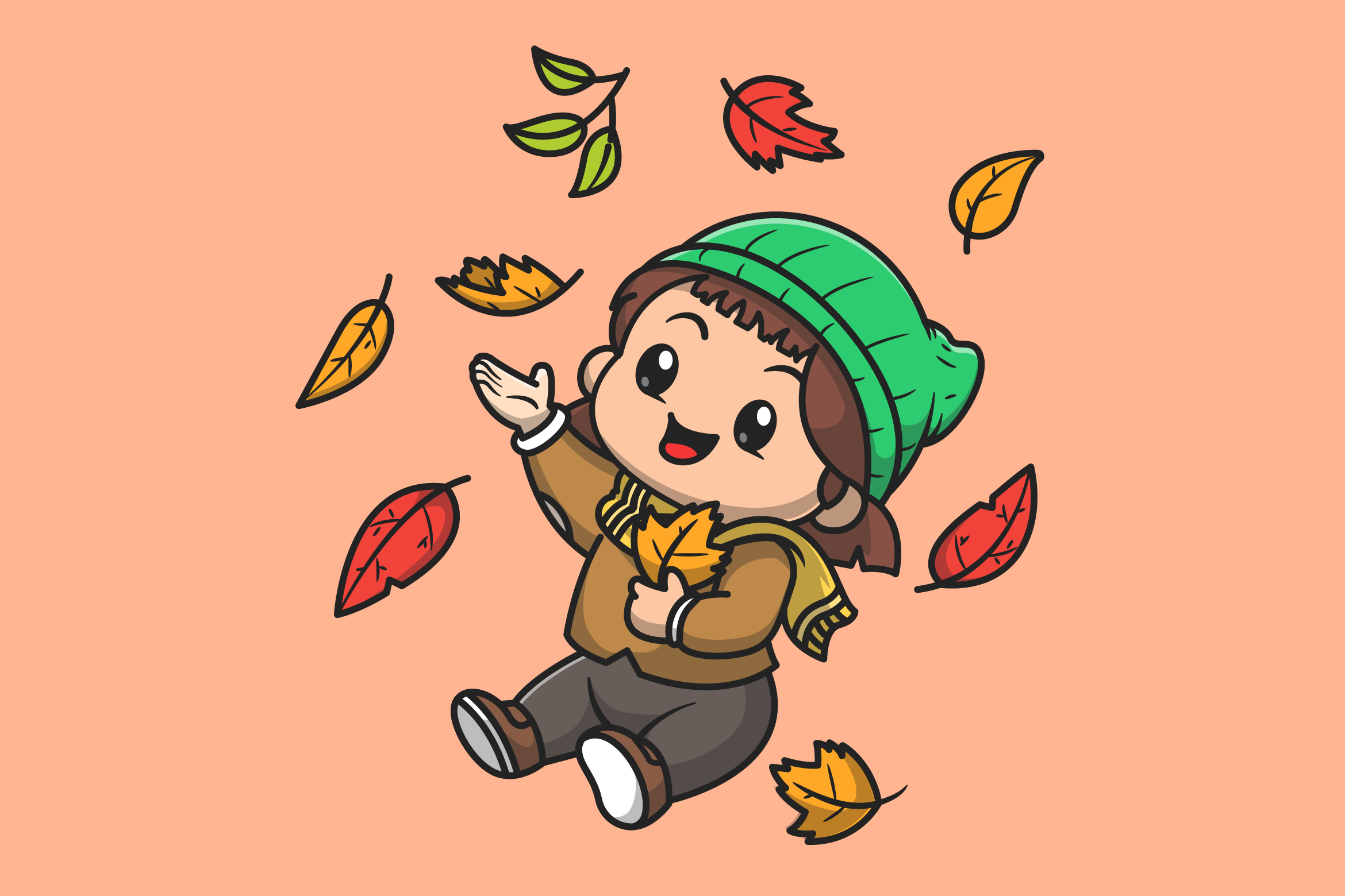 Cute Girl In Autumn Cartoon | People Illustrations ~ Creative Market