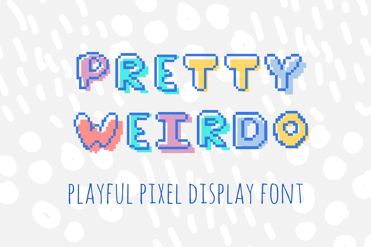PRETTY WEIRDO pixel display font, a Symbol Font by Elena Choo