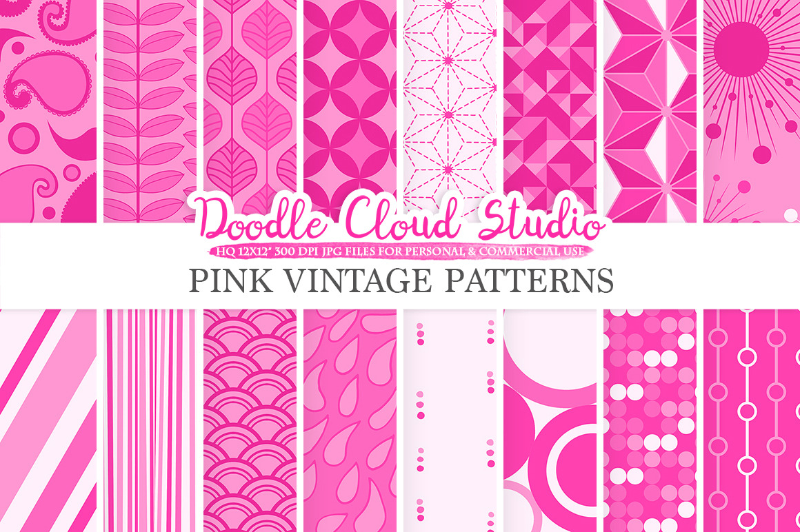 Pink Retro digital paper, a Pattern Graphic by Doodle Cloud Studio ...