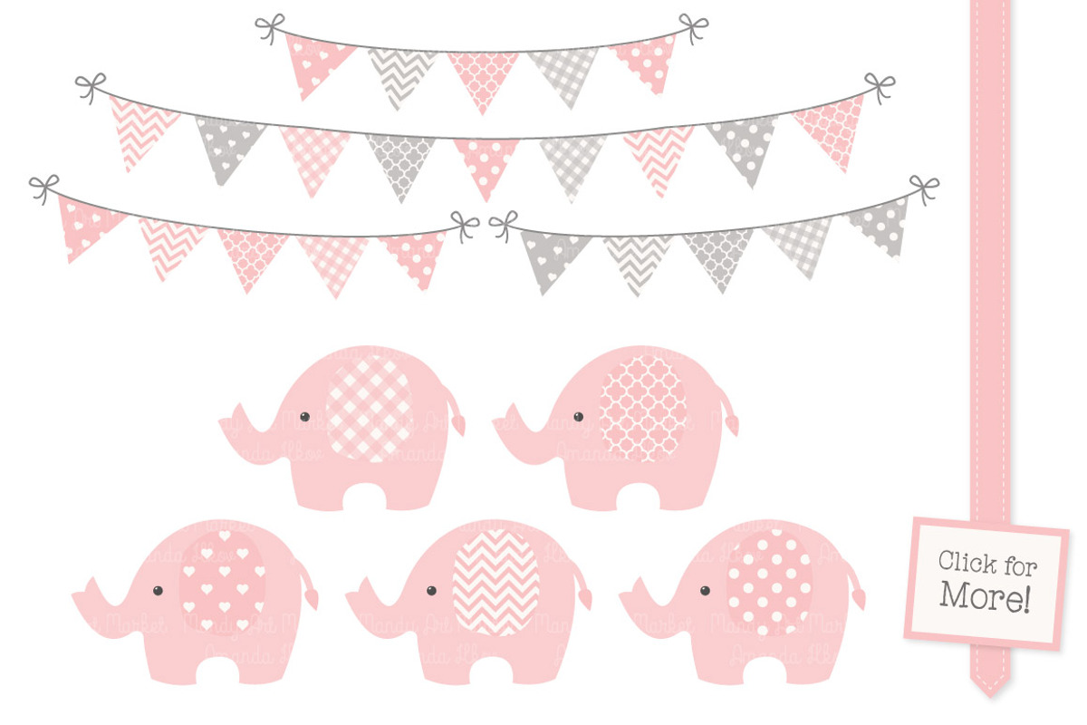 Pink and Grey Elephant Clipart, an Illustration by Amanda Ilkov