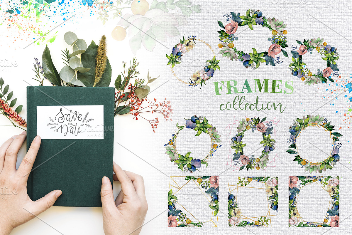 Bouquets with succulents Watercolor, an Illustration by WatercolorPNG.com