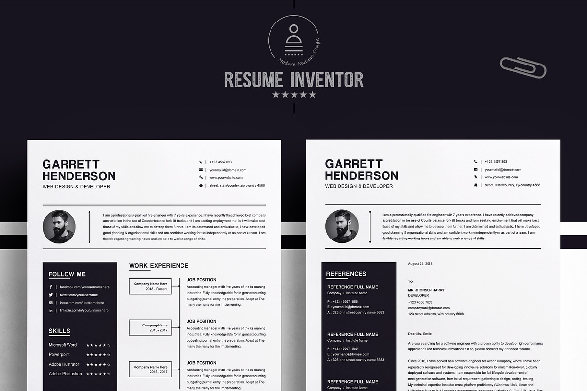 One Page Resume + Cover Letter | CV, a Resume Template by ...