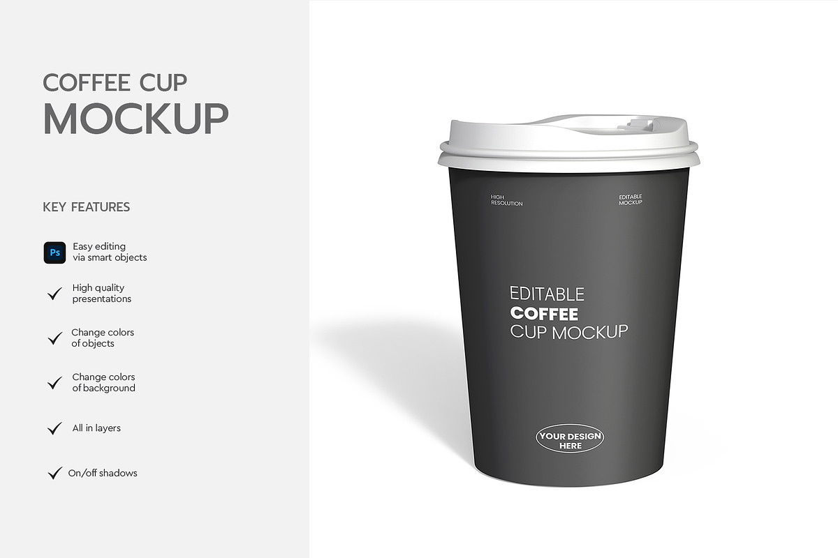 Editable Paper Coffee Cup Mockup