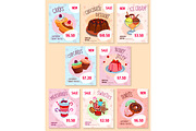 Bakery desserts price tags vector templates set, a Food Illustration by ...