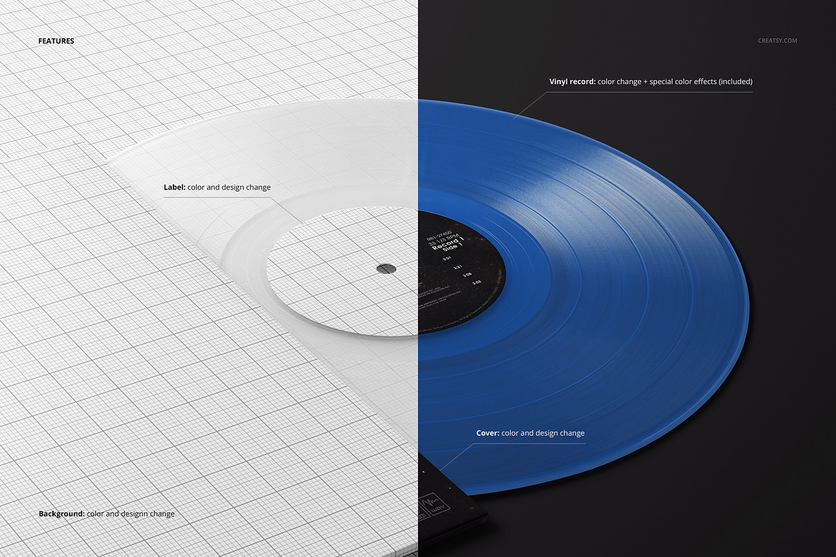 Translucent Vinyl Record Mockup, a Merchandise Mockup by creatsy5