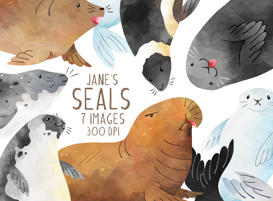 Watercolor Seals Clipart, an Animal Illustration by DigitalArtsi