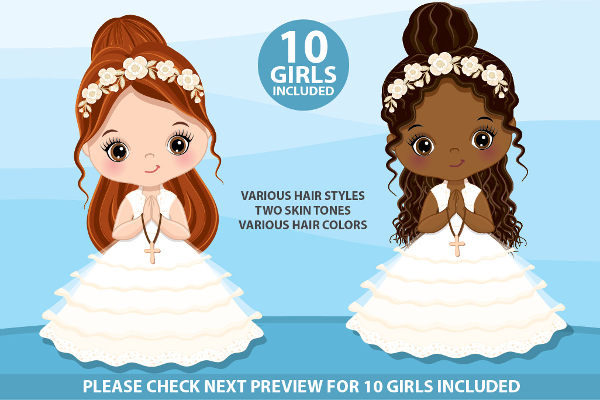 Vector First Communion Little Girl, an Illustration by TheCreativeMill